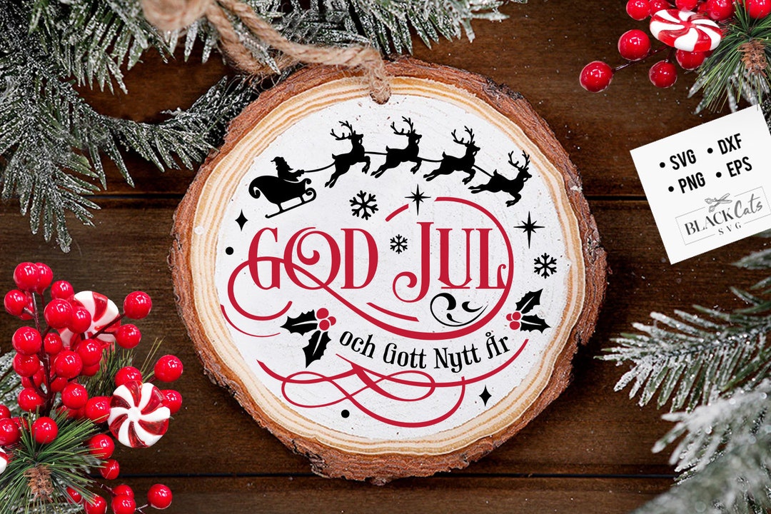 God Jul Svg, Scandinavian Christmas Svg, God Jul Round Ornament Svg ...