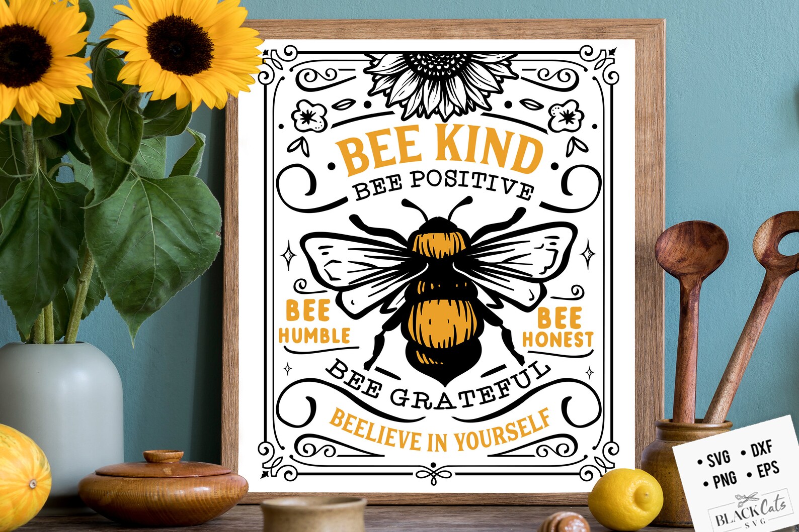Bee Kind Poster Svg Bee Svg Sunflower Svg Honey Bee Svg | Etsy