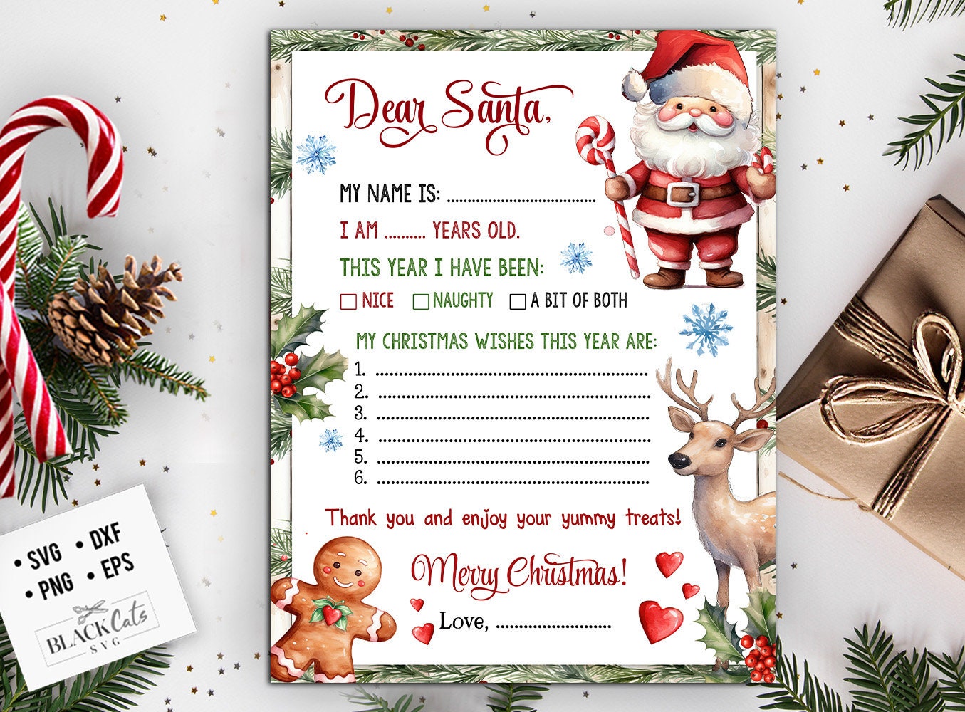 Carta a Santa IMPRIMIBLE, Carta de Santa, Carta para niños a Santa ...