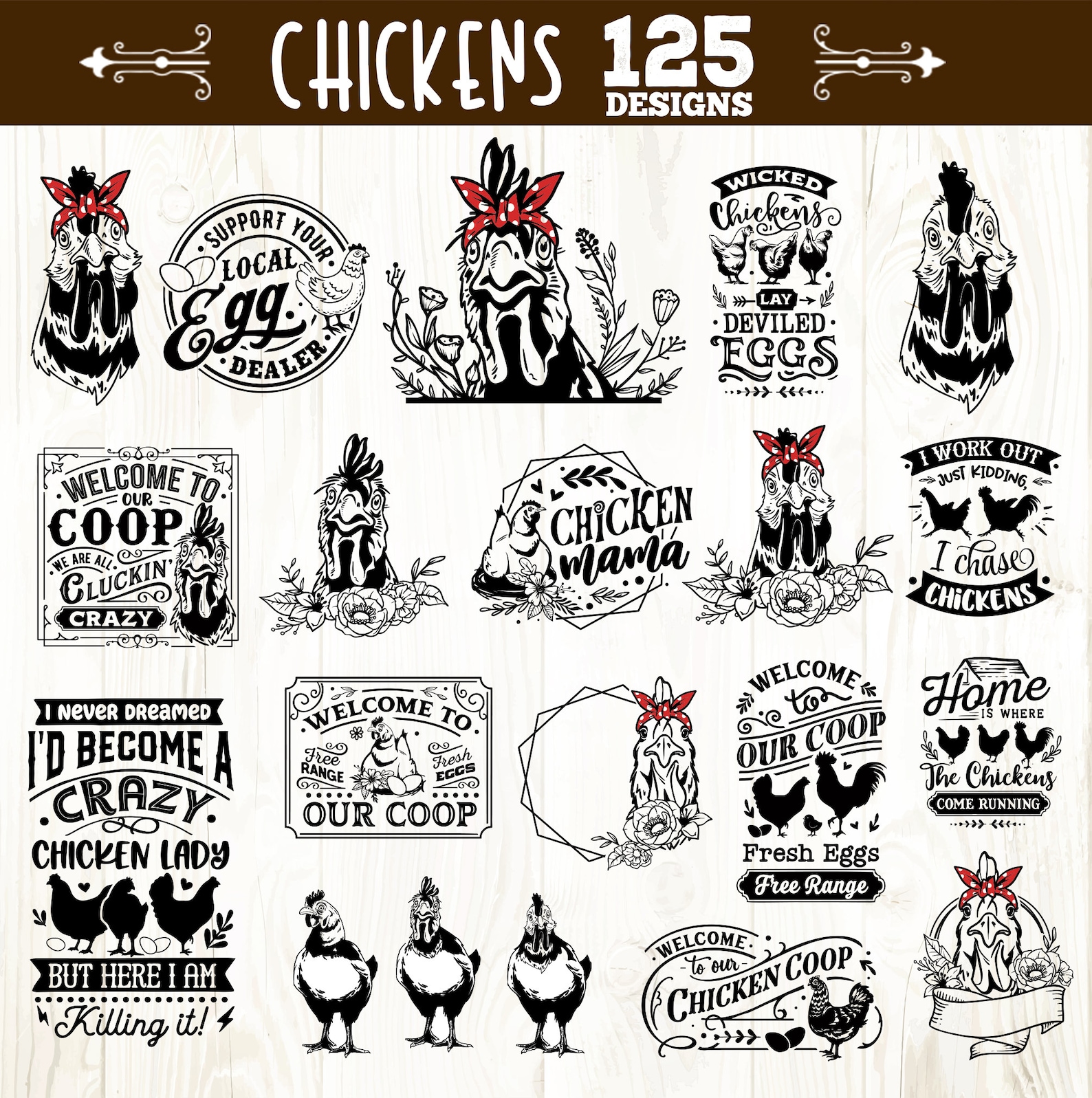 Chicken Bundle Svg, Funny Chicken Bundle 125 Designs Svg, Crazy ...