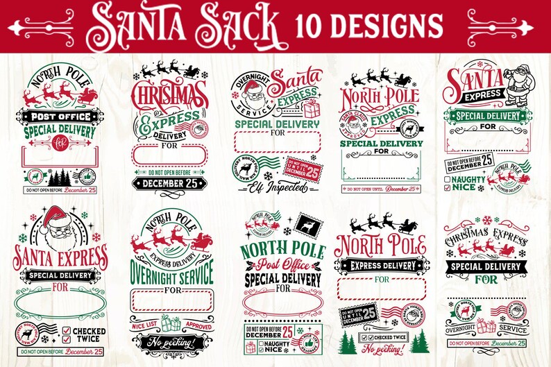 Santa Sacks 10 Designs SVG Bundle North Pole Express Svgs - Etsy