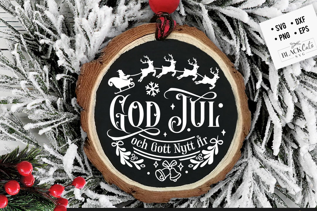 God Jul Svg, Scandinavian Christmas Svg, God Jul Round Ornament Svg ...