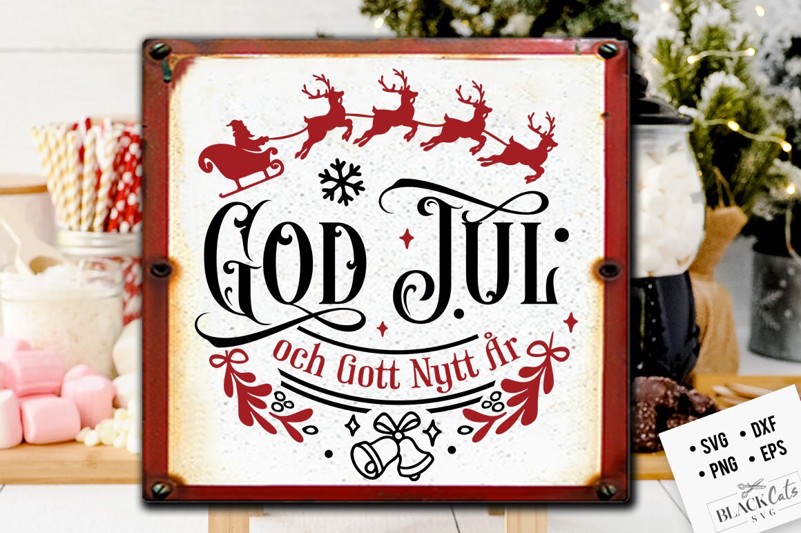 God Jul Svg, Scandinavian Christmas Svg, God Jul Round Ornament Svg ...