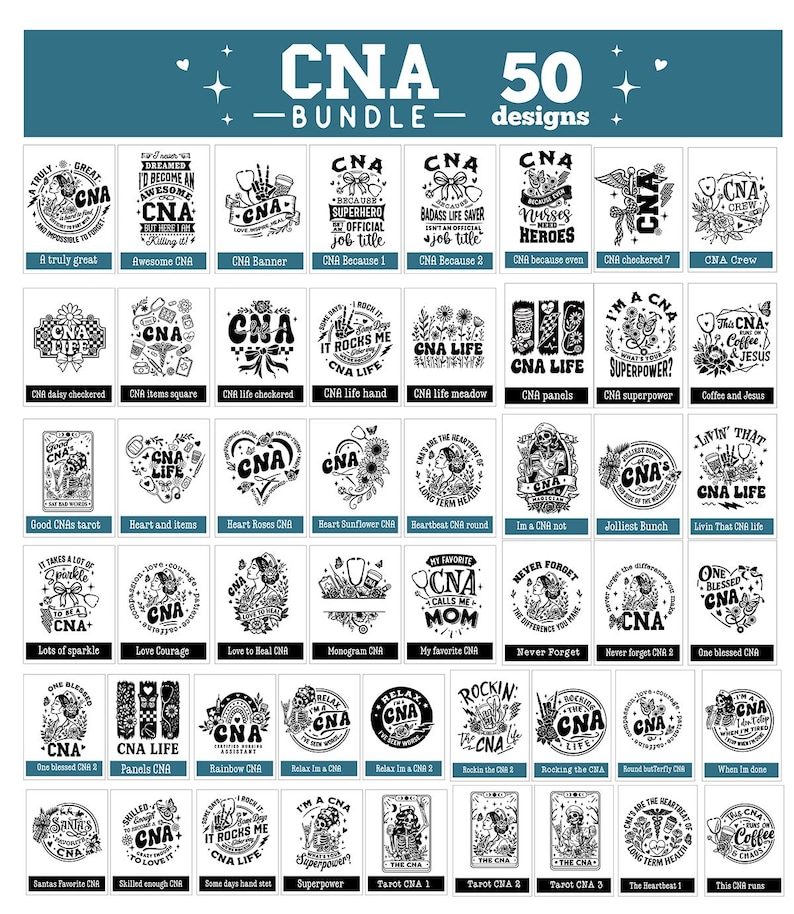 CNA Bundle 50 Designs SVG, CNA Svg, Certified Nursing Assistant Svg ...