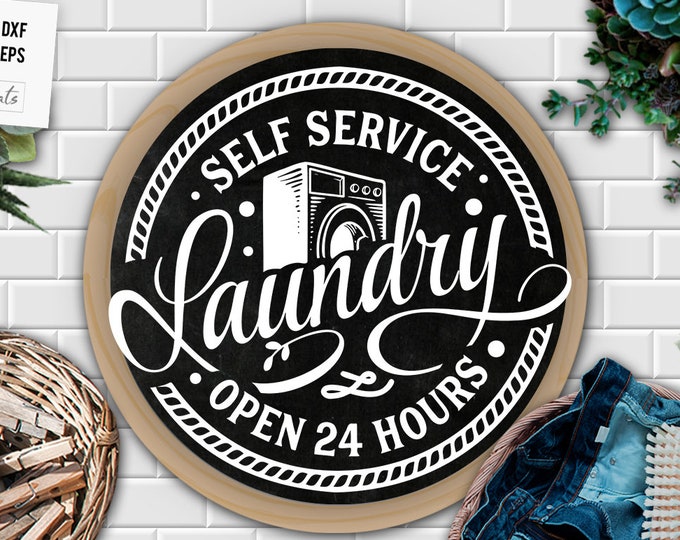 Laundry Self Service Round Sign Svg Laundry Room Svg Laundry - Etsy