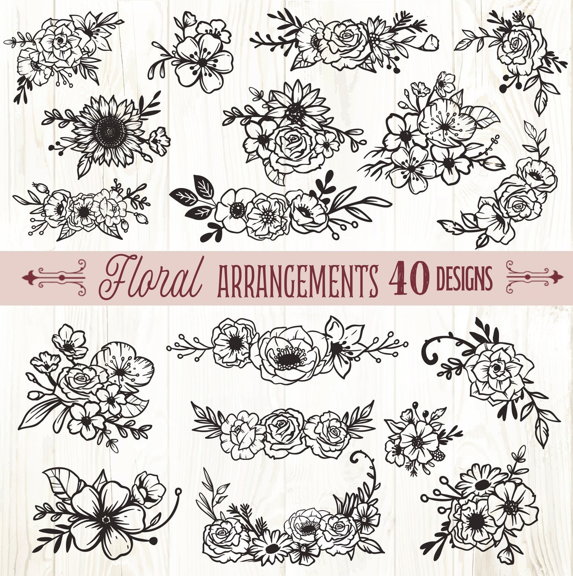 Floral Arrangements Svg, Flower Svg Bundle , Floral Border Svg,flower ...