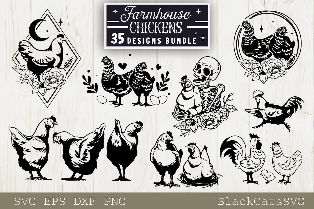 Chicken Designs Bundle Svg, Chicken Illustrations Svg, Chicken Cliparts ...