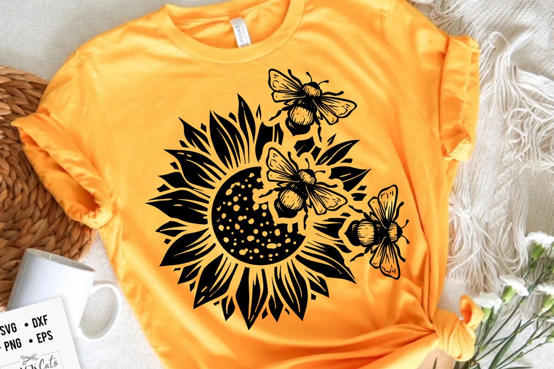 Three Little Bees and Sunflower Svg, Three Bees and Sunflower Svg, Bee ...