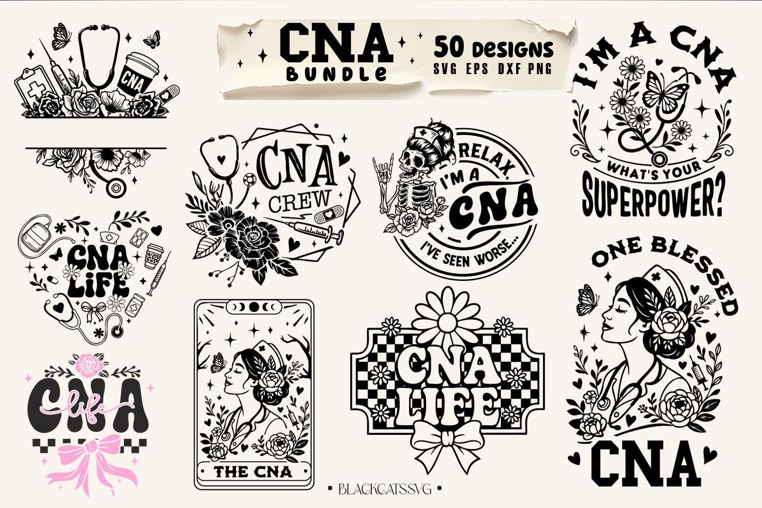 CNA Bundle 50 Designs SVG, CNA Svg, Certified Nursing Assistant Svg ...