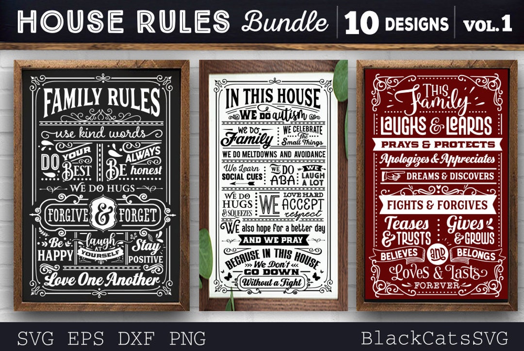 House Rules Bundle SVG 10 Designs Vol 1 - Etsy