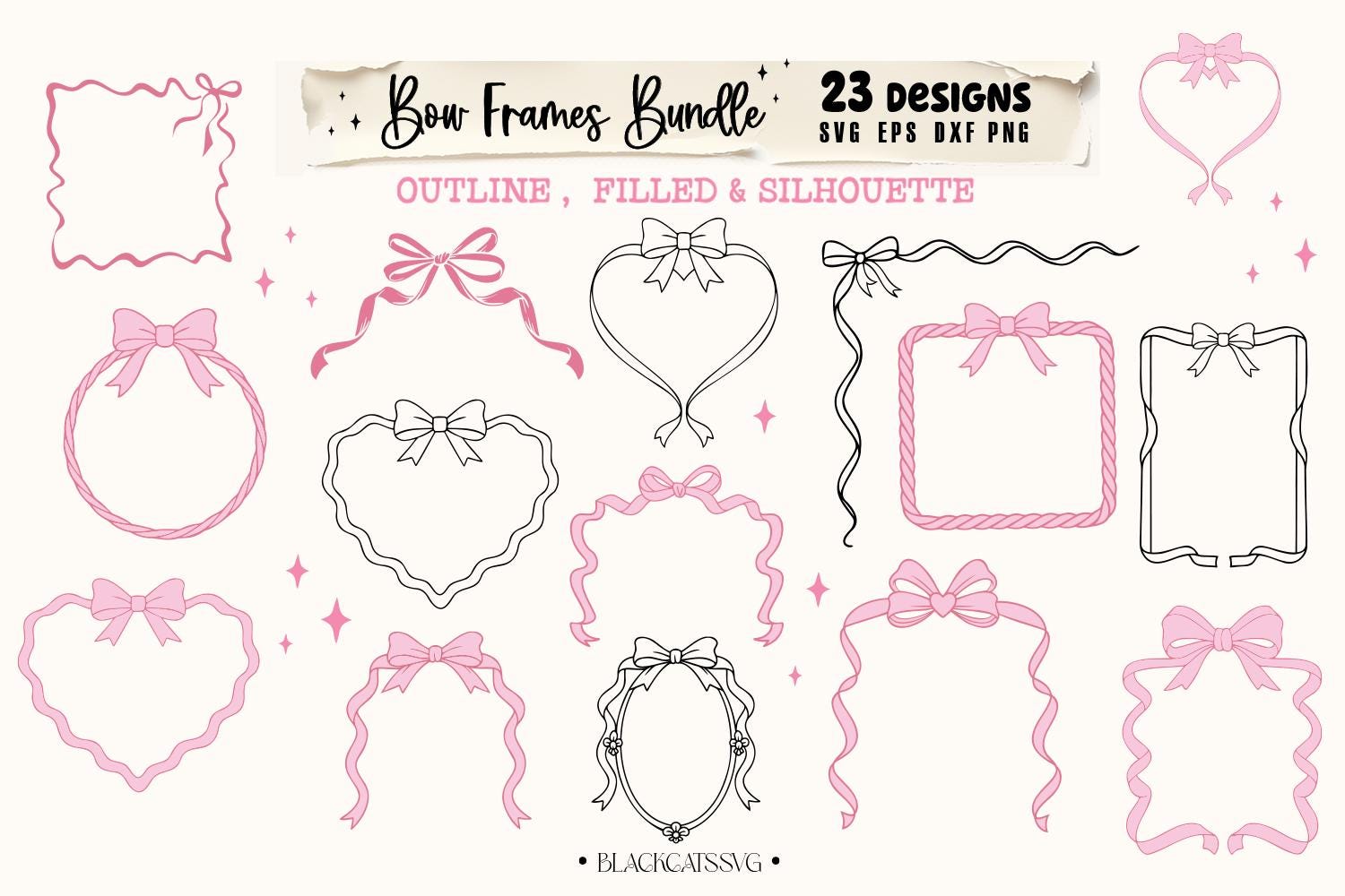 Bow Frames Bundle Svg, Coquette Bows SVG, Bow Svg Bundle, Wavy Borders ...