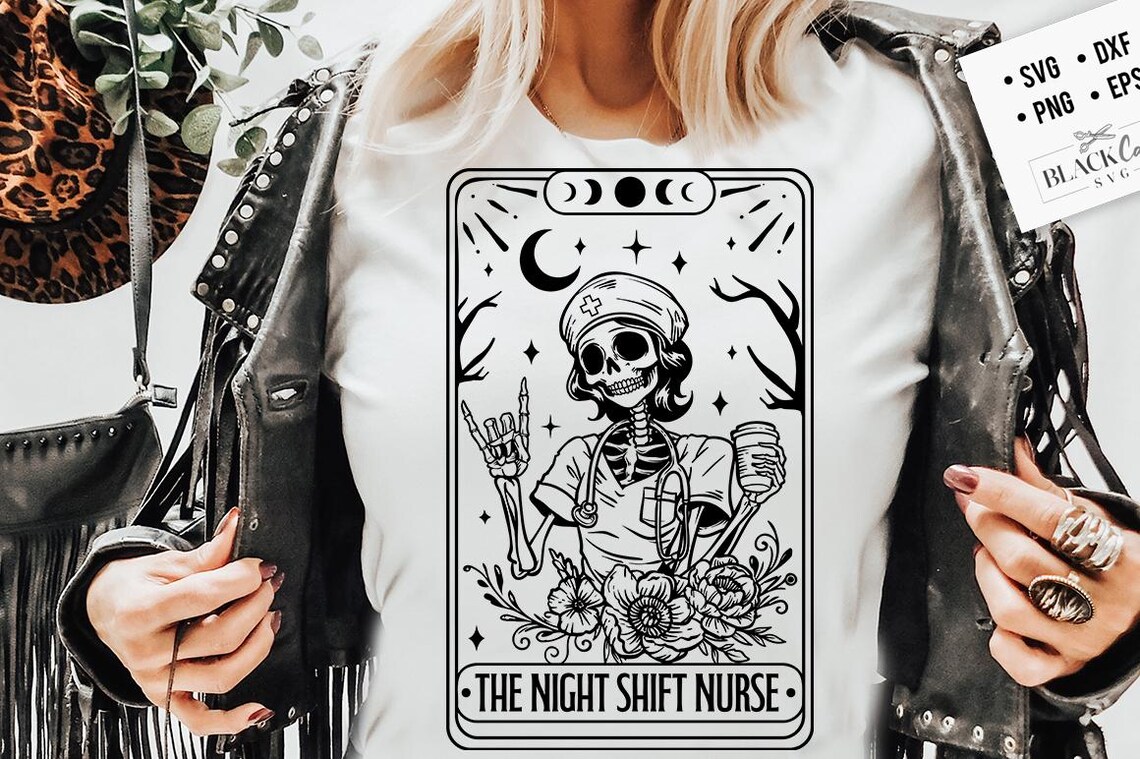 Night Shift Nurse Svg, Night Shift Nurse Tarot Card Svg, Skeleton Nurse ...