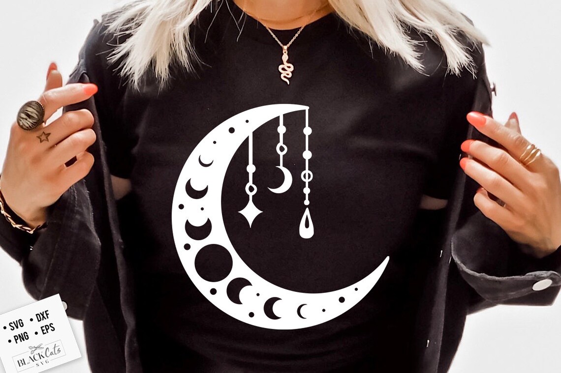 Boho Moon SVG Crescent Moon Svg Magic Illustration Svg - Etsy