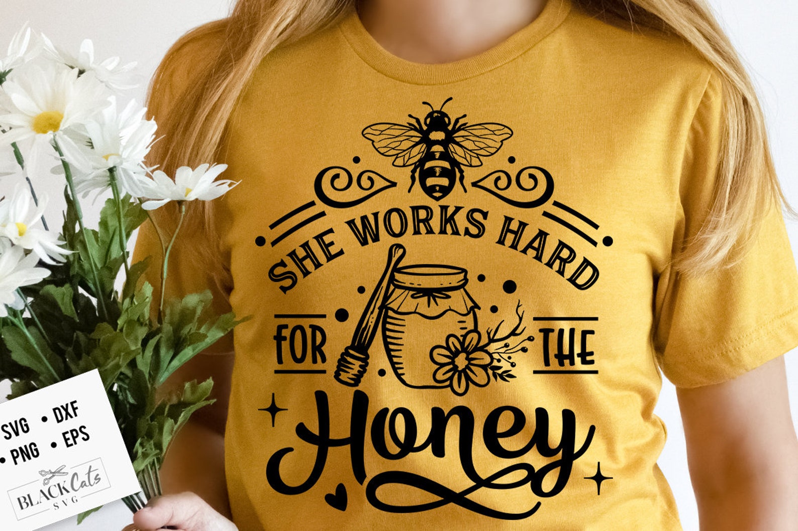 She Works Hard for the Honey Svg, Bee Svg, Sunflower Svg, Honey Bee Svg ...