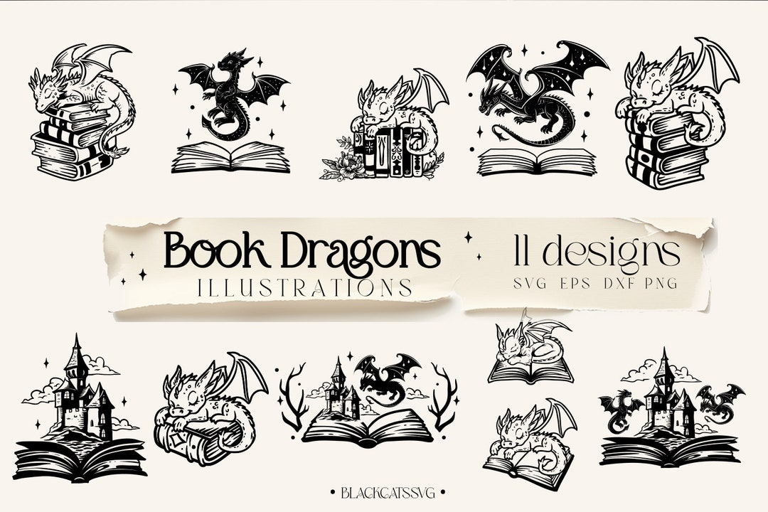 Book Dragons 11designs SVG, Book Dragon Svg, Books and Dragons Bundle ...