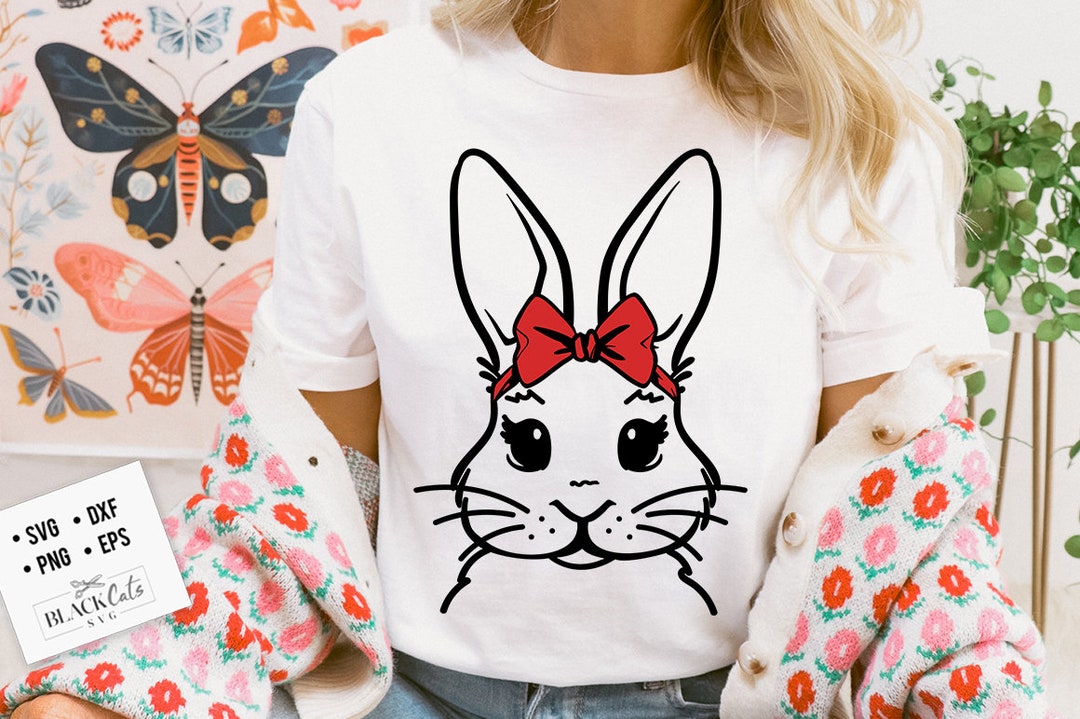 Easter Bunny Bow Svg, Cute Bunny With Bow Svg, Cute Bunny Svg, Bow ...