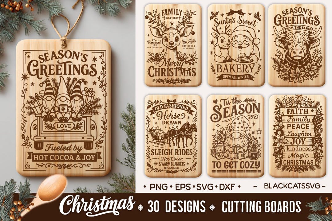 Christmas Cutting Board Engraving File, Bundle Farmhouse Christmas SVG ...
