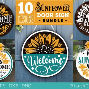 Sunflower Door Sign Svg Bundle 10 Designs, Sunflower Door Hanger Svg ...
