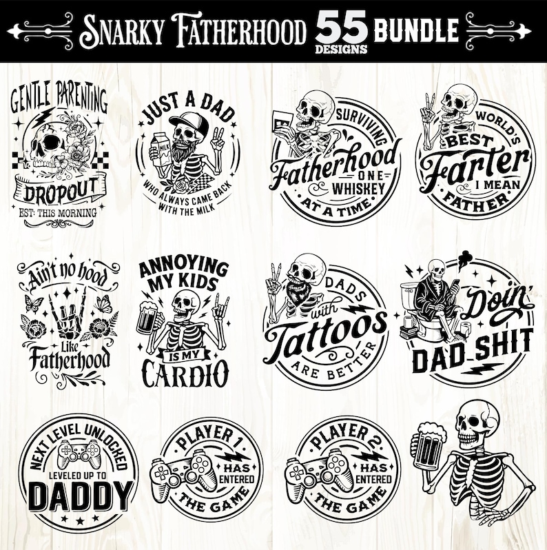 Fathers Day Svg, Fatherhood Skulls Bundle 55 Designs SVG, Funny ...
