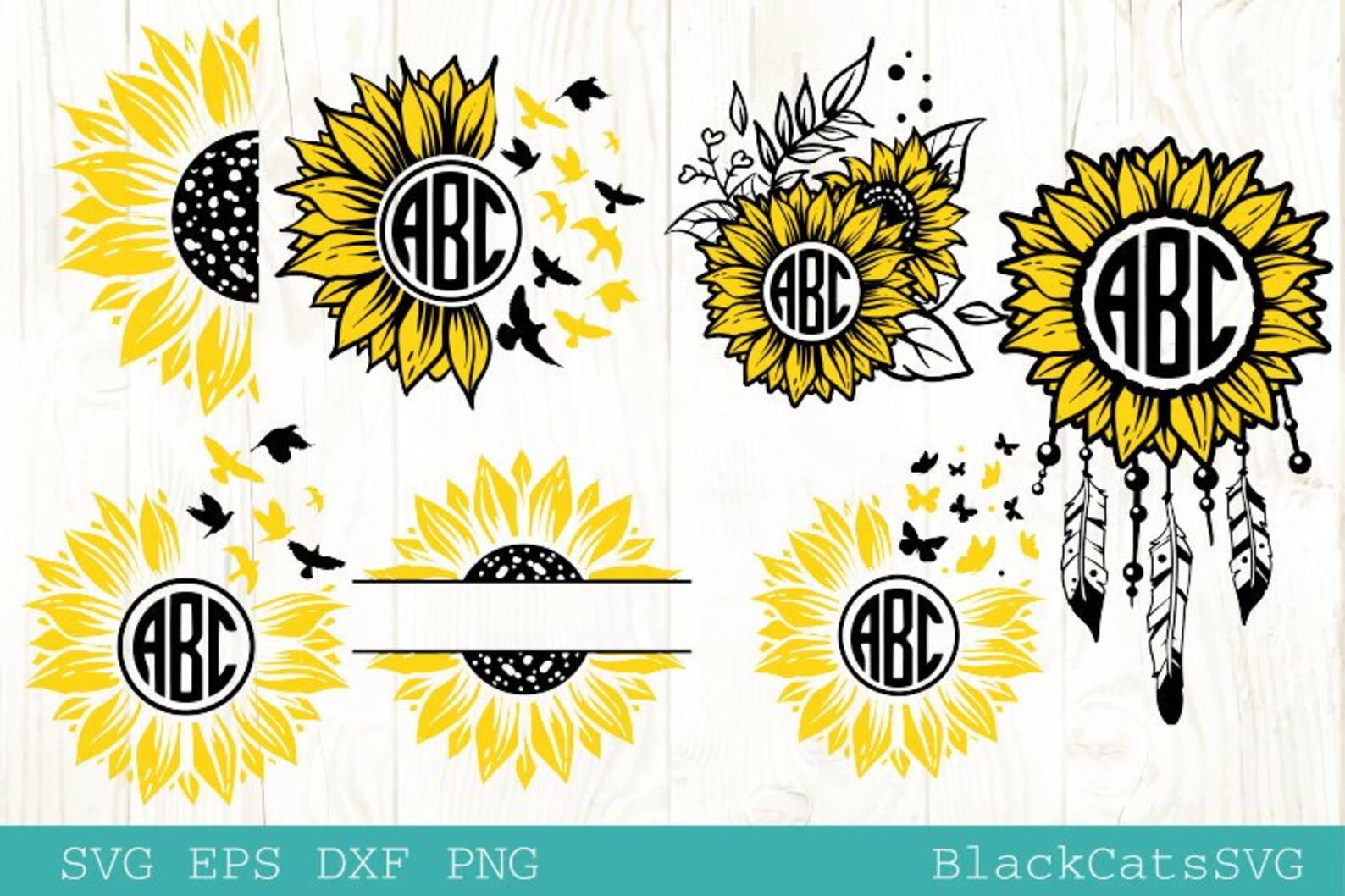 Sunflower Monograms SVG Bundle 15 Designs - Etsy