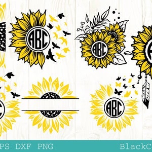 Sunflower Monograms SVG Bundle 15 Designs - Etsy