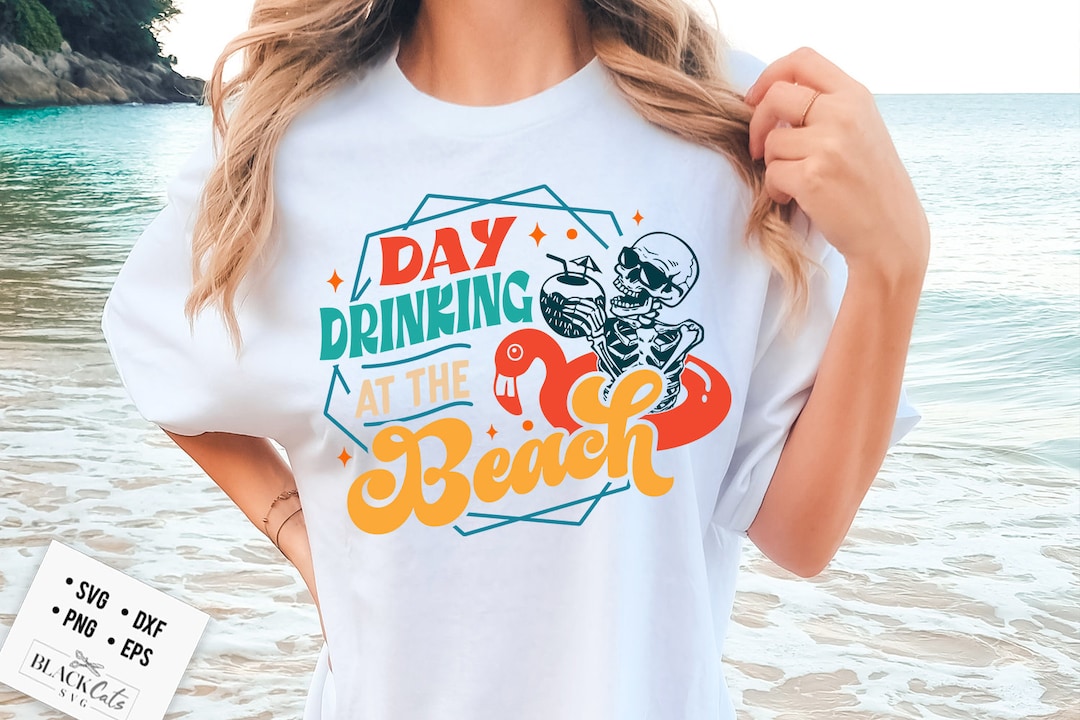 Retro Summer Svg, Day Drinking at the Beach Svg, Retro Skull Svg ...