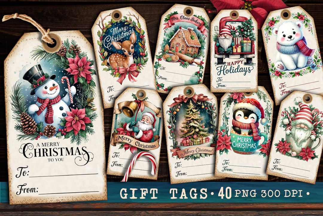 Christmas Gift Tags Bundle 40 PNG, Christmas Labels PNG, Digital Files ...