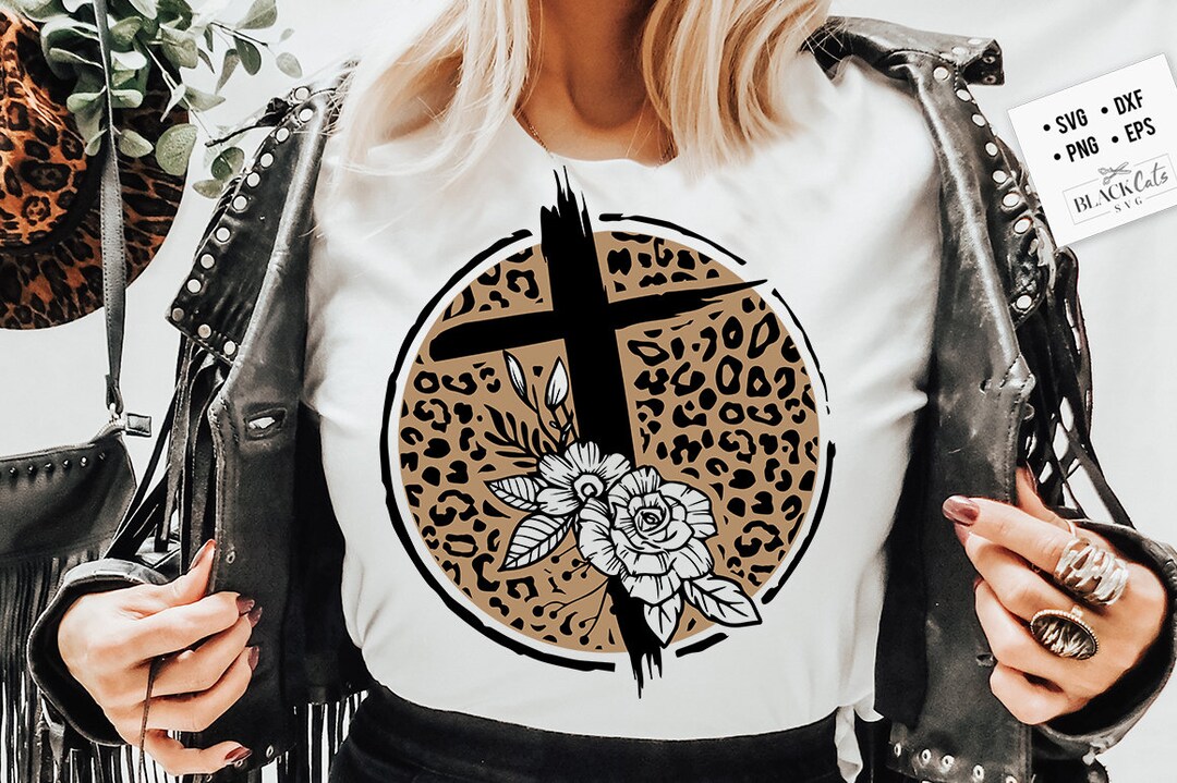Round Leopard Cross Svg, Christian Cross Svg, Leopard Skin Svg, Floral ...