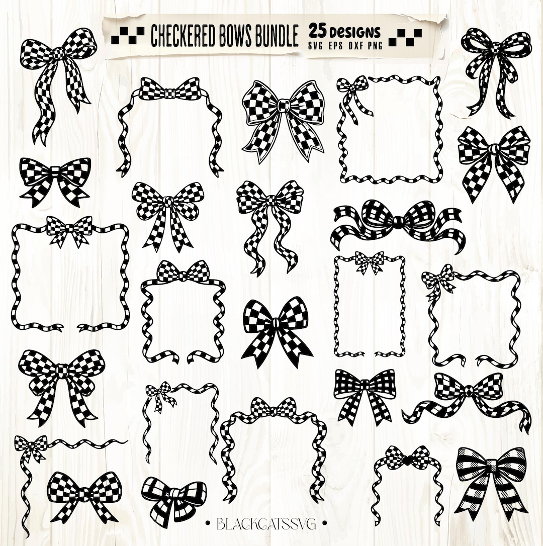 Checkered Bow Frames Bundle Svg, Coquette Checkered Bows SVG, Bow Svg ...