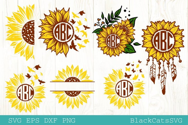 Sunflower Monograms SVG Bundle 15 Designs - Etsy