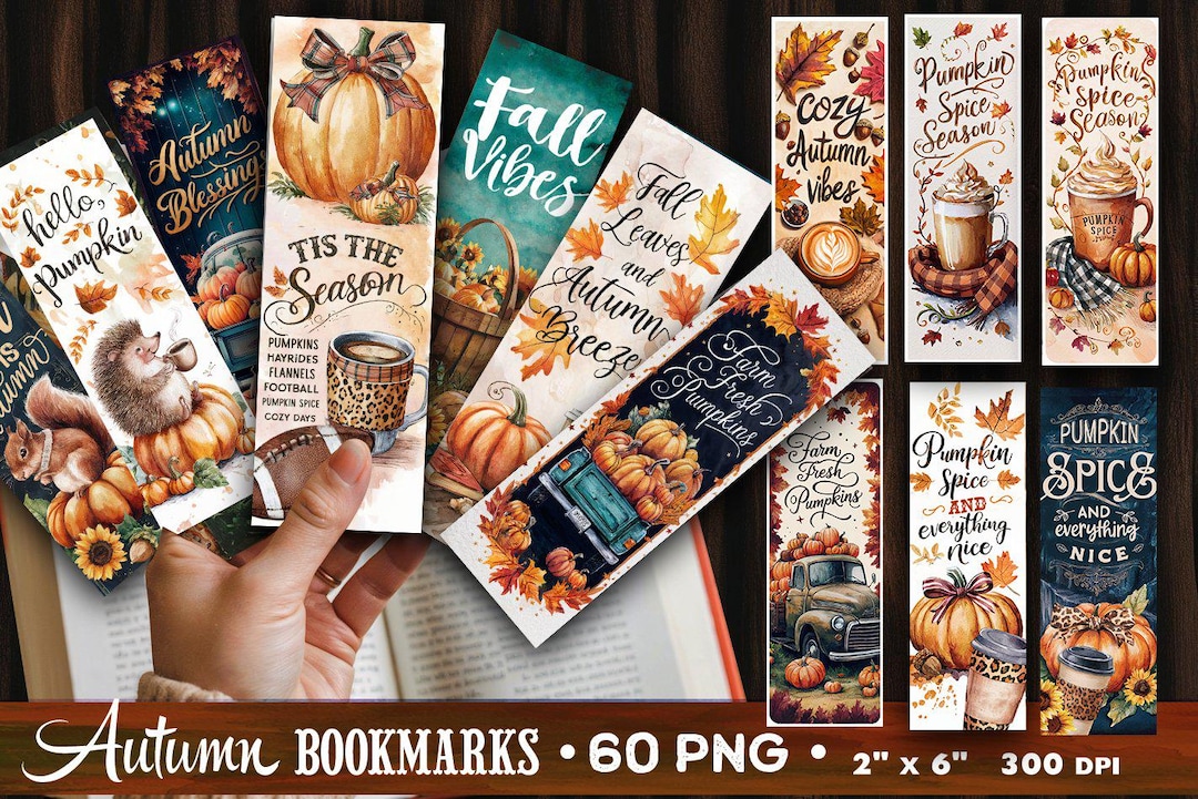 Autumn Bookmarks Bundle 60 Designs PNG Christian Quotes PNG Printable ...