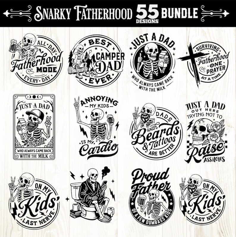 Fathers Day Svg, Fatherhood Skulls Bundle 55 Designs SVG, Funny ...