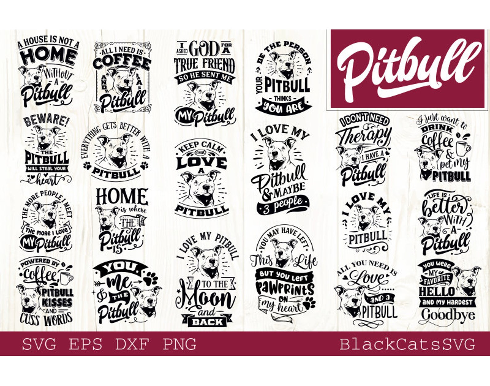 Pitbull Bundle SVG 20 Designs Pitbull Dog Svg I Love My - Etsy