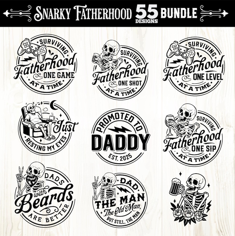 Fathers Day Svg, Fatherhood Skulls Bundle 55 Designs SVG, Funny ...