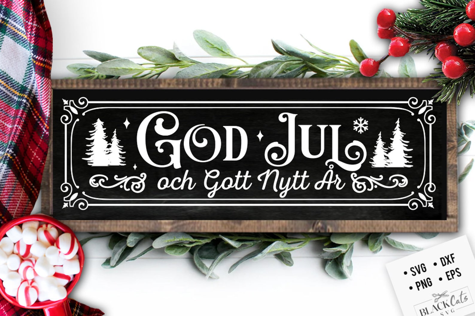 God Jul Long Sign Svg, Scandinavian Christmas Svg, God Jul Christmas ...