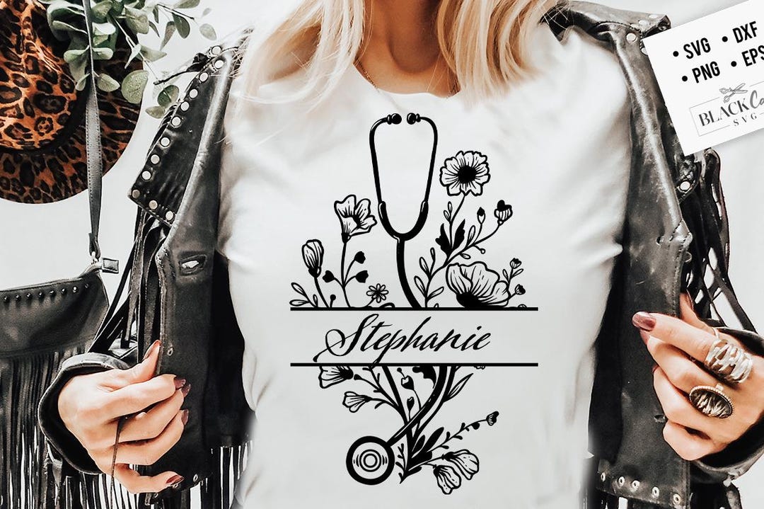 Nurse Split Monogram Svg, Nurse Floral Monogram Svg, Floral Stethoscope ...