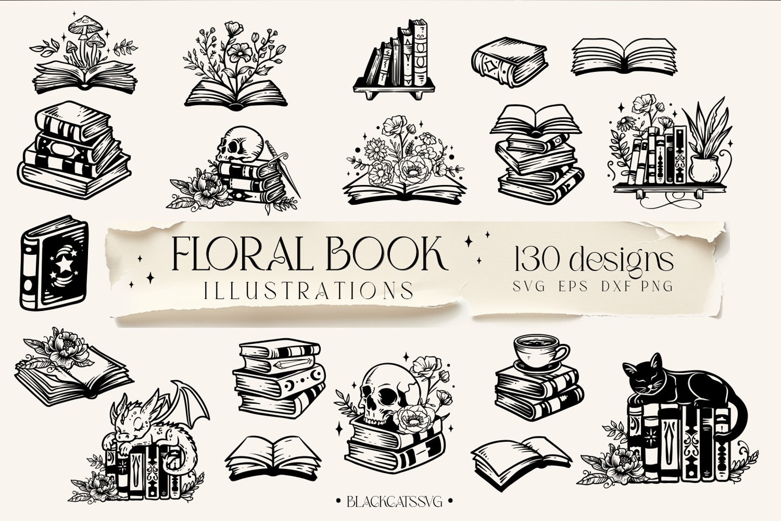 Floral Books 130 Designs SVG, Floral Books Svg, Books Bundle Svg, Pile ...
