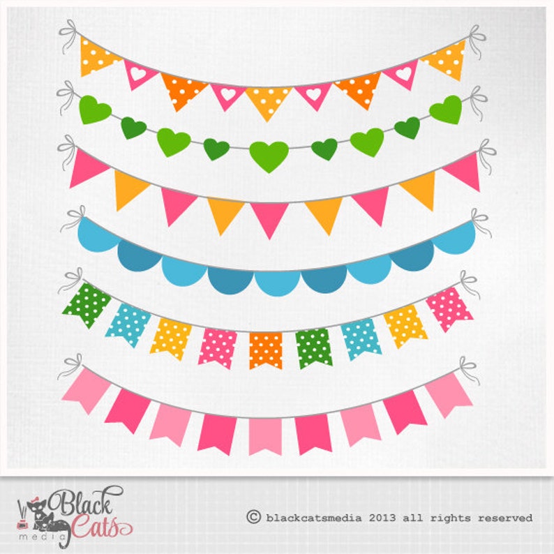 Rainbow Bunting Flags Digital Clip Art Bunting PNG Images | Etsy