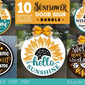 Sunflower Door Sign Svg Bundle 10 Designs, Sunflower Door Hanger Svg ...