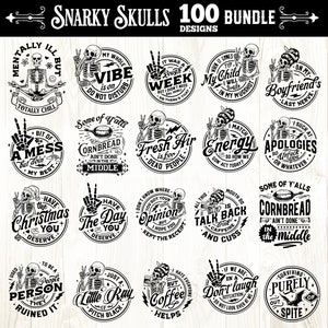 Snarky Skulls Bundle 100 Designs SVG, Adult Humor Svg, Sarcastic Bundle ...