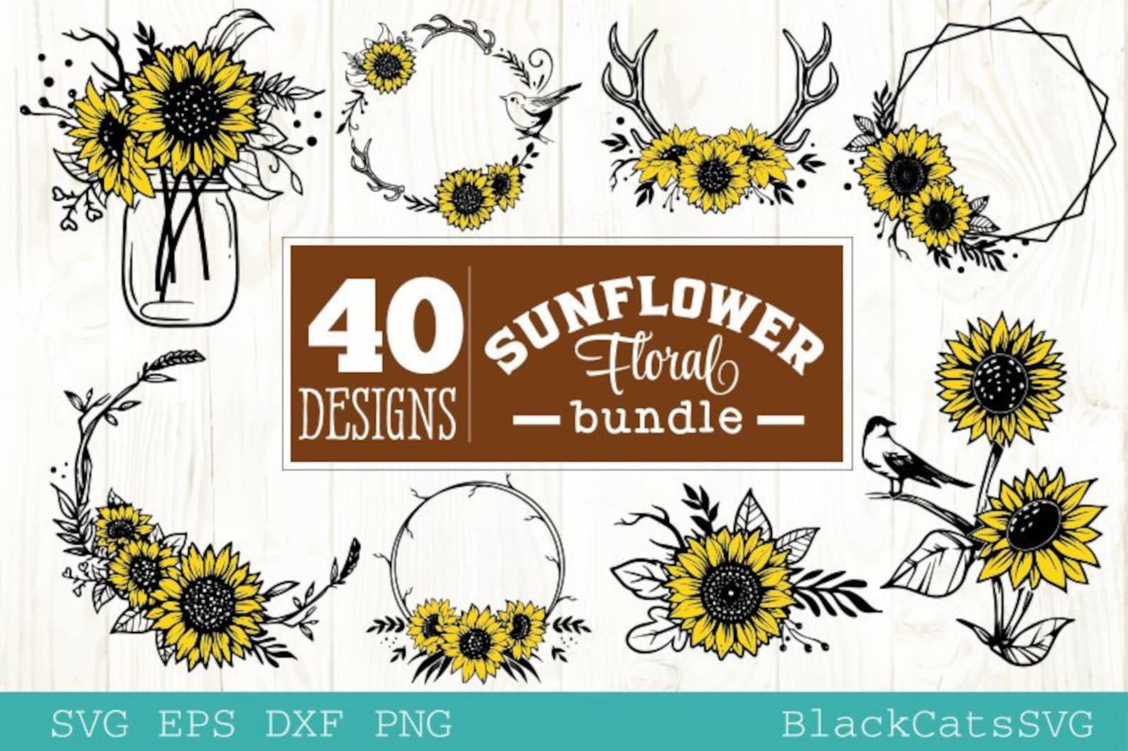 Sunflower Frames SVG Bundle 40 Designs - Etsy