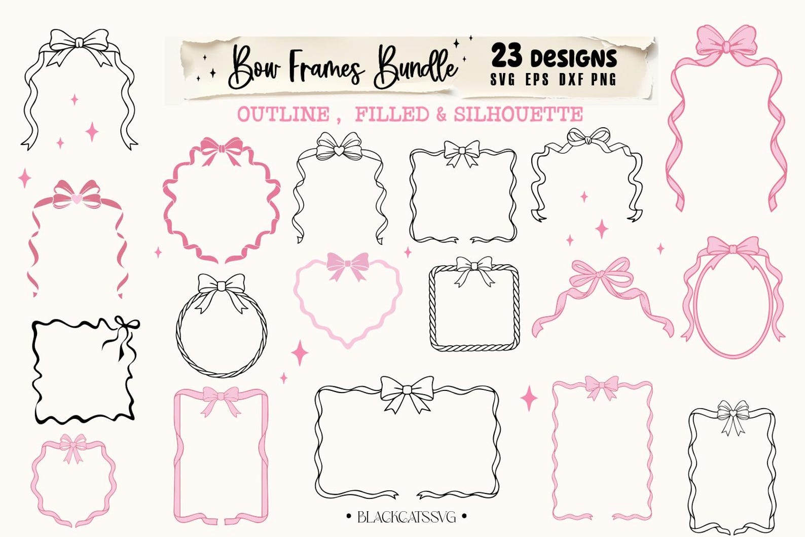 Bow Frames Bundle Svg, Coquette Bows SVG, Bow Svg Bundle, Wavy Borders ...