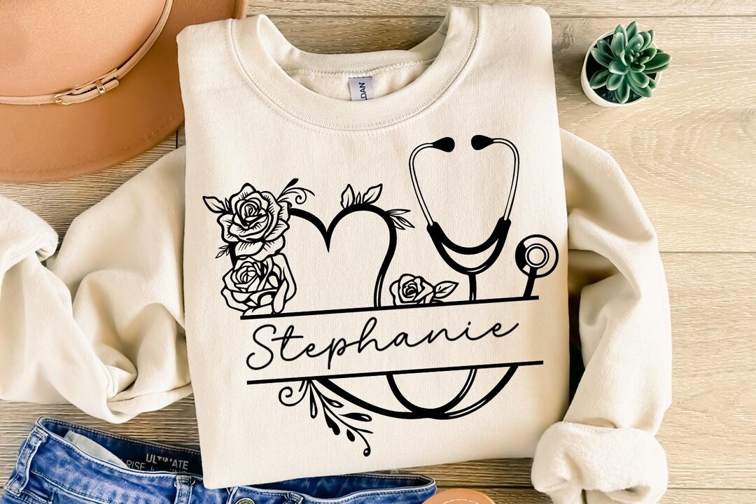 Nurse Split Monogram Svg, Nurse Floral Monogram Svg, Floral Stethoscope ...