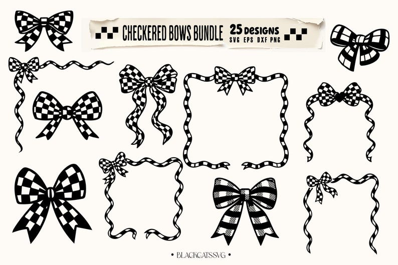 Checkered Bow Frames Bundle Svg, Coquette Checkered Bows SVG, Bow Svg ...