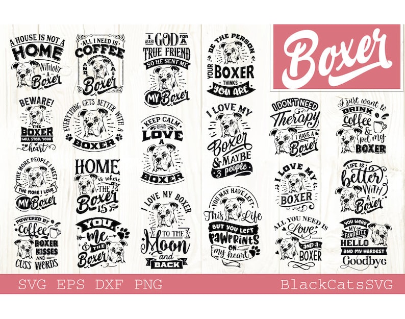 Boxer Bundle SVG 20 Designs Boxer Dog Svg I Love My Boxer - Etsy