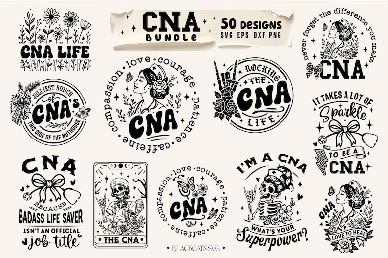 CNA Bundle 50 Designs SVG, CNA Svg, Certified Nursing Assistant Svg ...