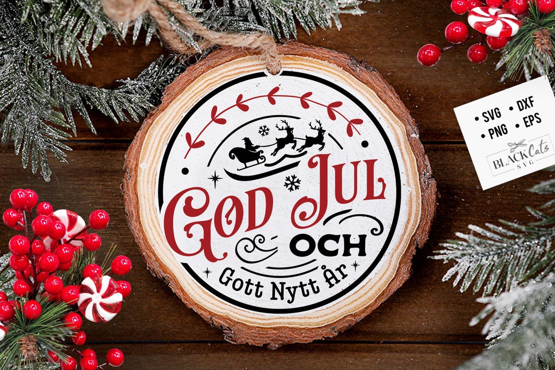 God Jul Svg, Scandinavian Christmas Svg, God Jul Round Ornament Svg ...