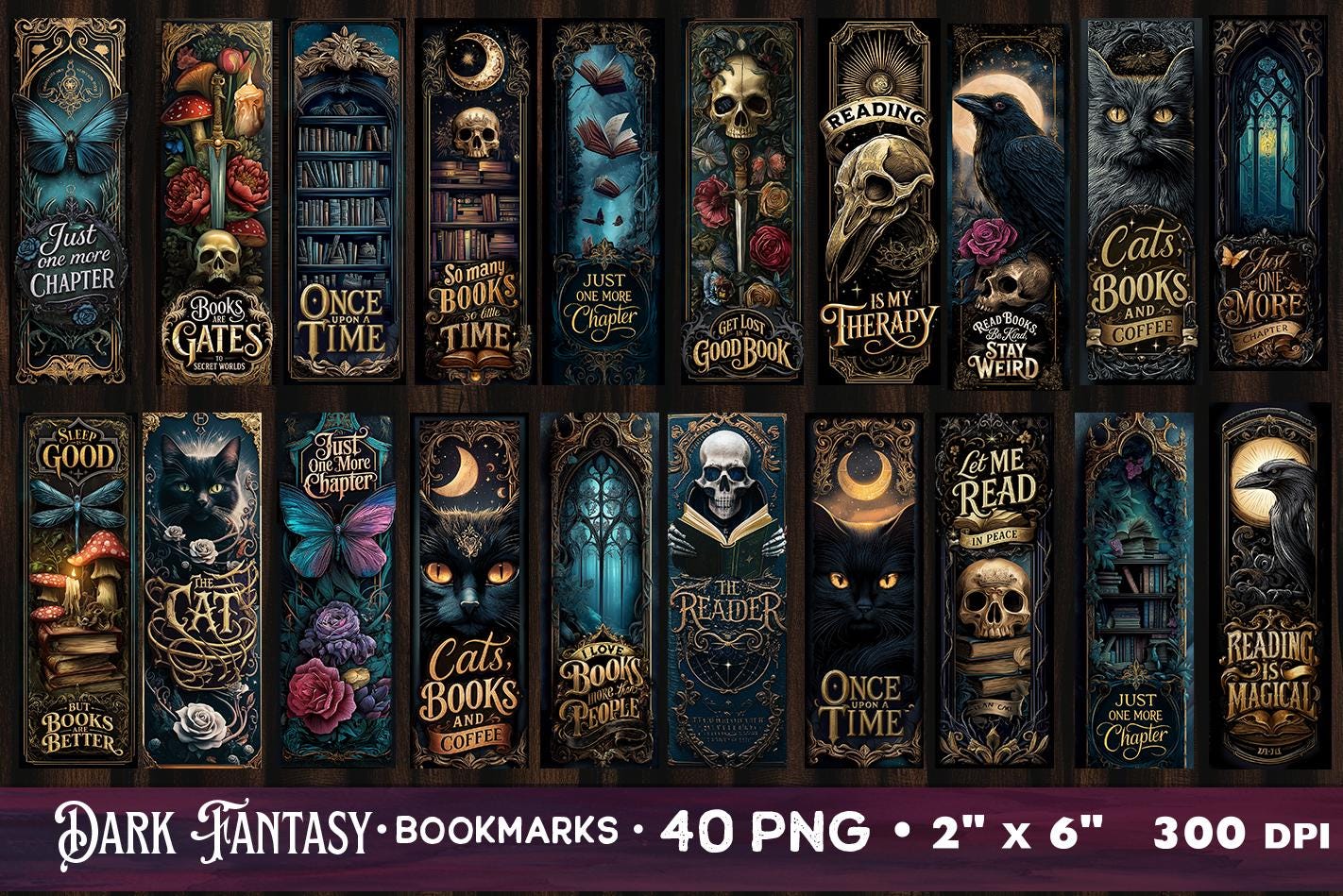 Dark Romance Bookmarks PNG, Dark Fantasy PNG, Tarot Cards Bookmarks, 40 ...