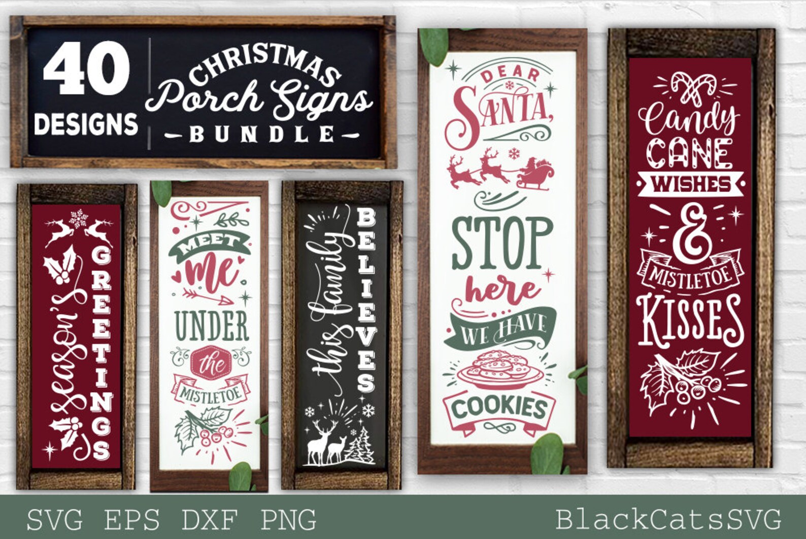 Christmas Porch Sign SVG Long Sign Santa SVG Vertical Signs | Etsy