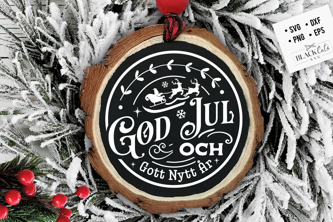 God Jul Svg, Scandinavian Christmas Svg, God Jul Round Ornament Svg ...